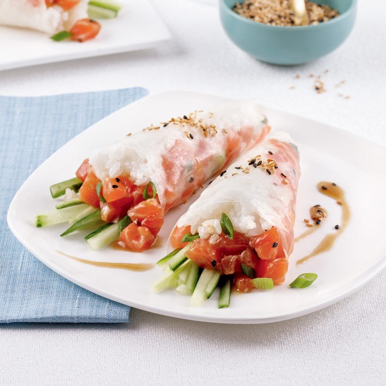 Rouleaux de printemps au tartare de saumon - 5 ingredients 15 minutes