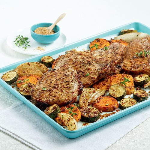 Plaque de côtelettes de porc et légumes assaisonnés - 5 ingredients 15 ...