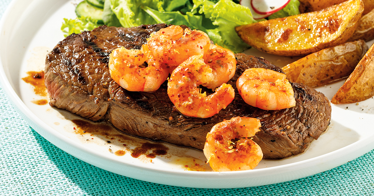 Steaks et crevettes au beurre à l’ail - 5 ingredients 15 minutes