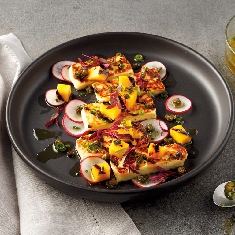 Halloumi et mangues grillés avec câpres frites - 5 ingredients 15 minutes