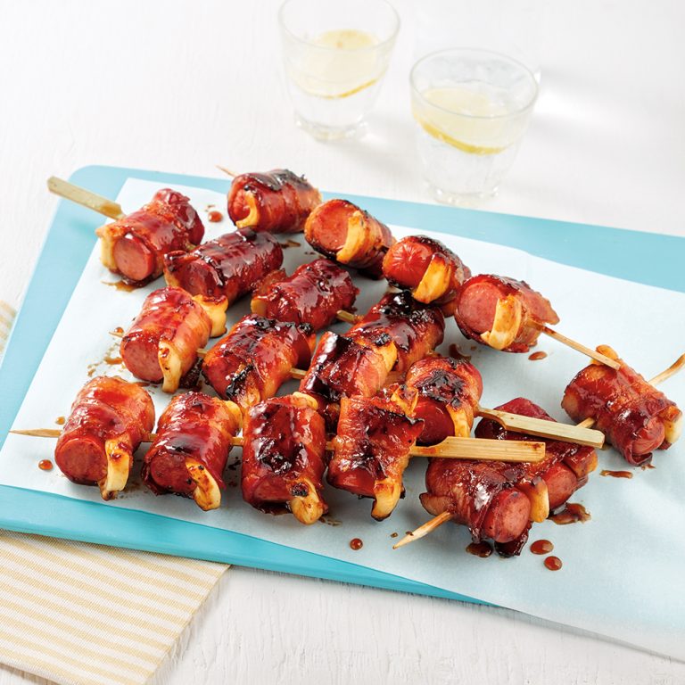Brochettes de saucisses cocktail bacon et halloumi - 5 ingredients 15 ...