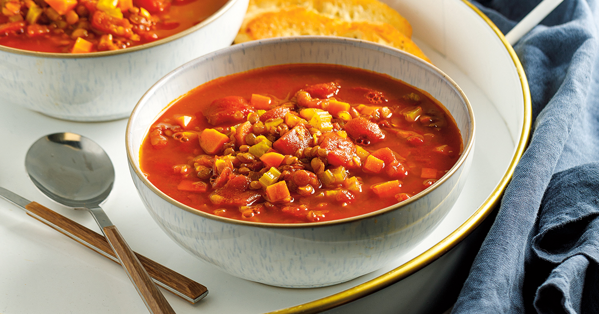 Soupe aux tomates rôties et lentilles - Glouton