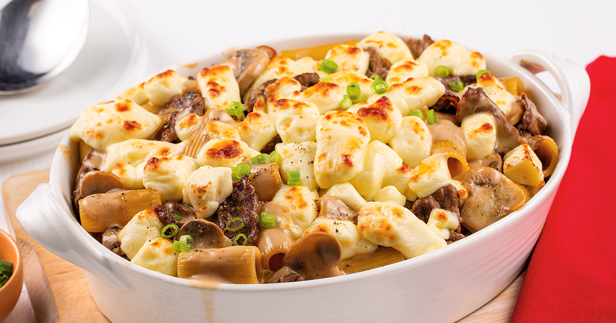 Rigatonis au boeuf à saveur de poutine - Glouton