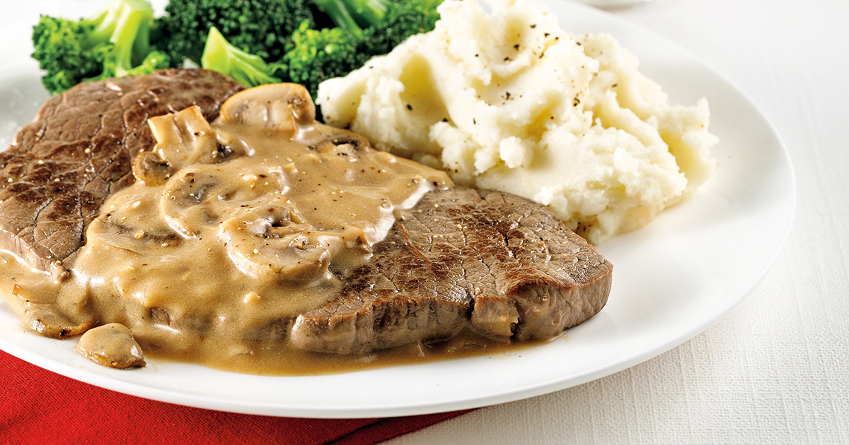Steak, sauce crémeuse aux champignons - 5 ingredients 15 minutes