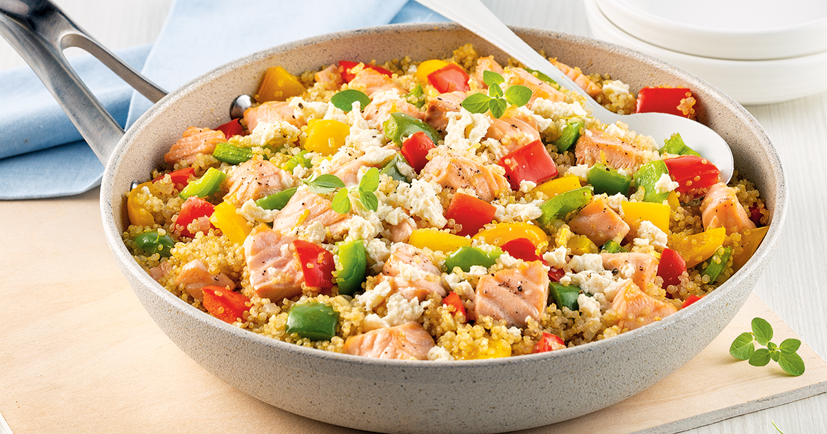Quinoa au saumon et feta tout-en-un - 5 ingredients 15 minutes