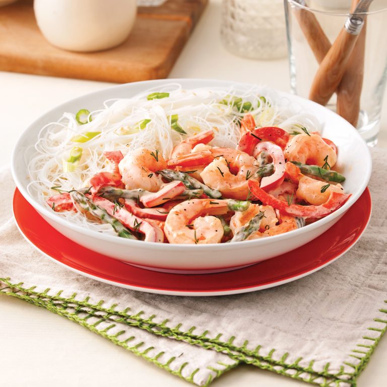 Sauté de crevettes, asperges et poivron en sauce - Les recettes de Caty